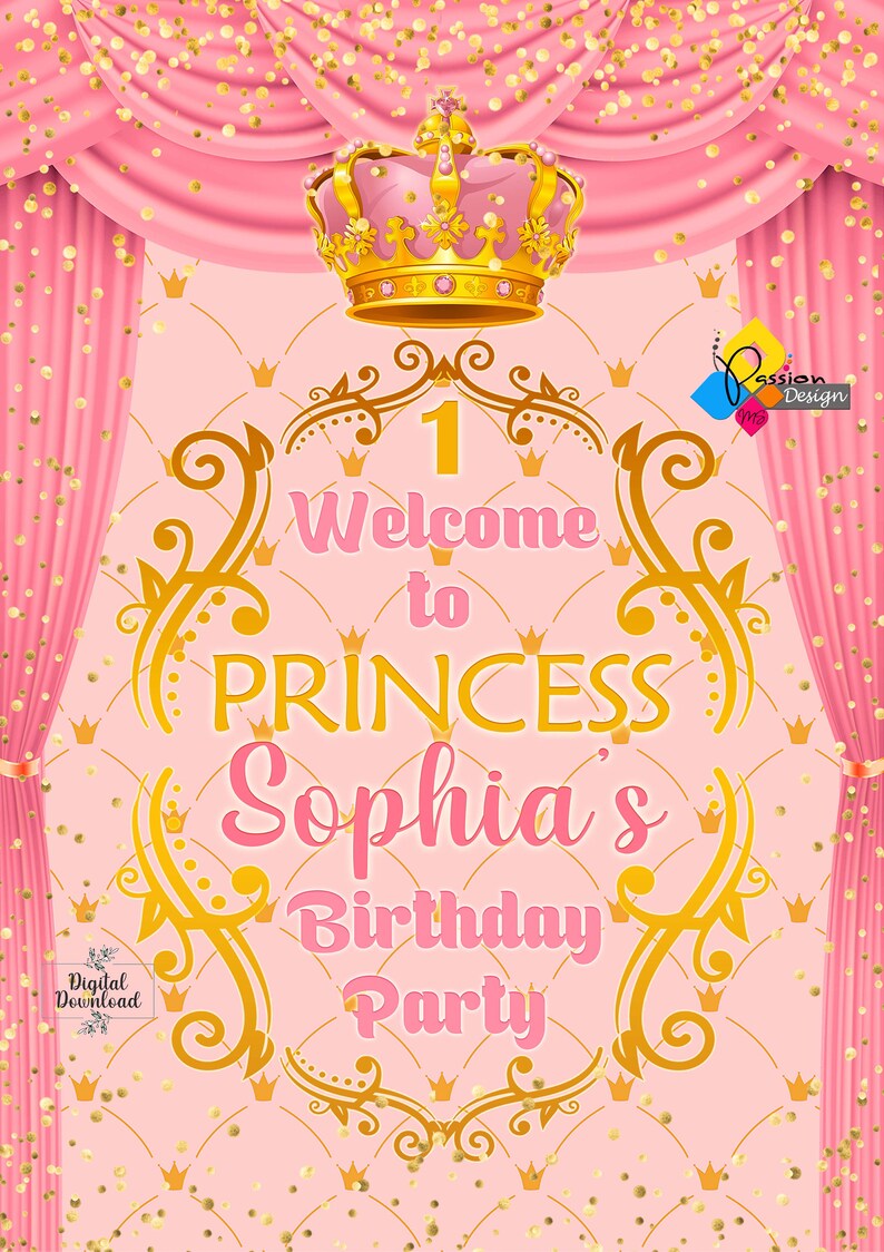 Printable PRINCESS Party Pink Gold Welcome Board. Princess - Etsy