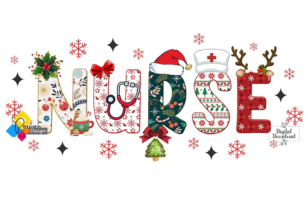 Digital Christmas Nurse Design. Instant Download Graphic for Cricut ...