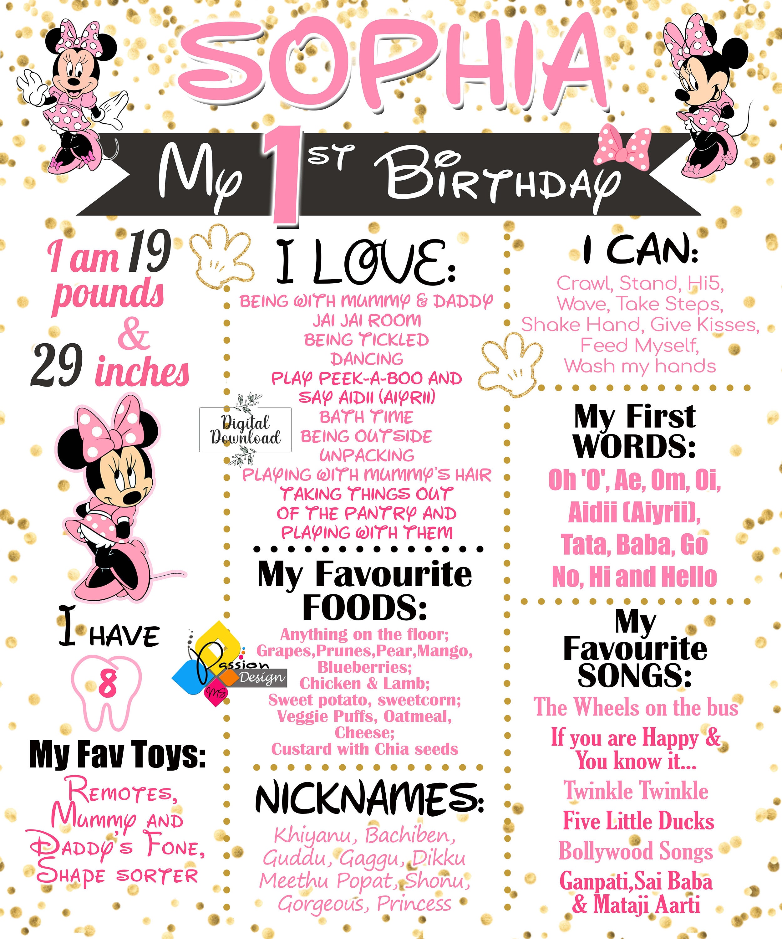 Printable MINNIE MOUSE Milestone Board. Pink GOLD White Minnie Mouse ...