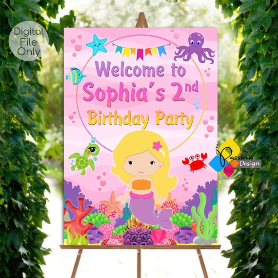 Mermaid Printable Birthday Welcome Board. Custom Under the - Etsy