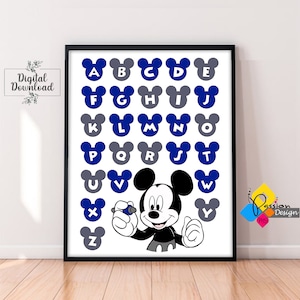 MICKEY Mouse Alphabet Poster. PRINTABLE Wall Art. Mickey Mouse Navy ...