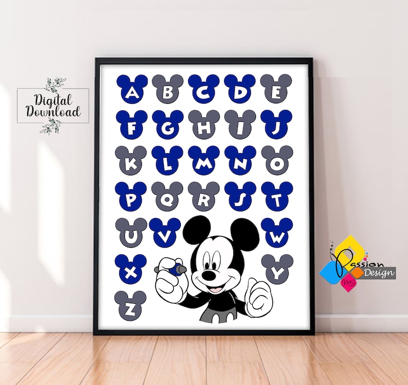 MICKEY Mouse Alphabet Poster. PRINTABLE Wall Art. Mickey Mouse - Etsy
