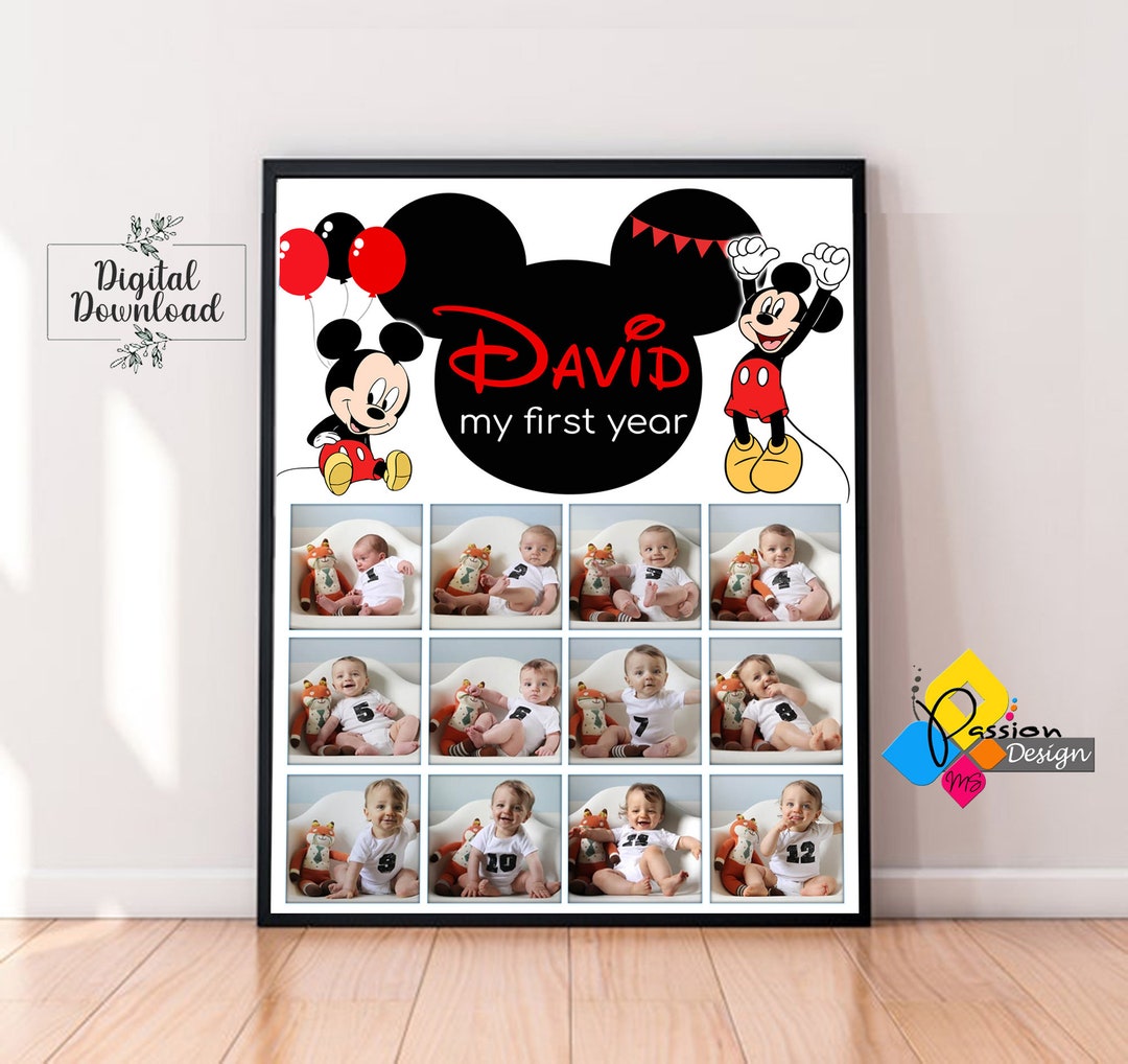 Digital MICKEY MOUSE Red Baby's First Year Photo Poster. Mickey Mouse ...
