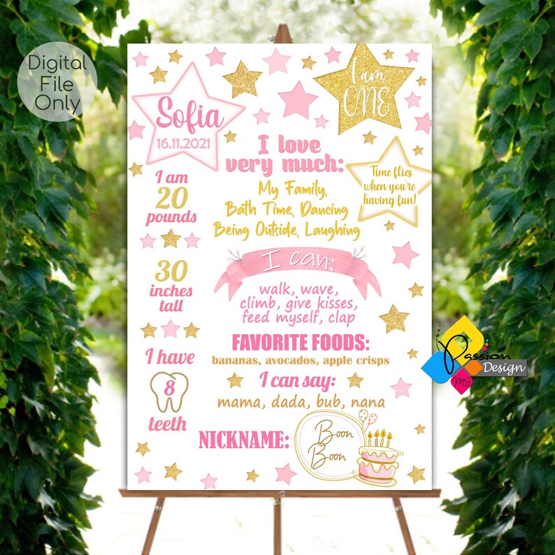 Printable Little STAR Milestone Board. Digital Pink Gold Stars - Etsy