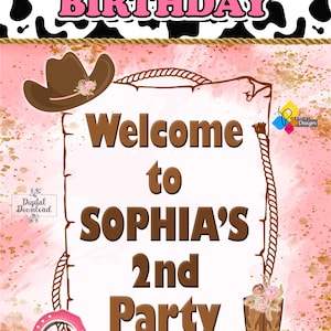 Printable COWGIRL Pink Welcome Board. Cowgirl Birthday Party Decoration ...