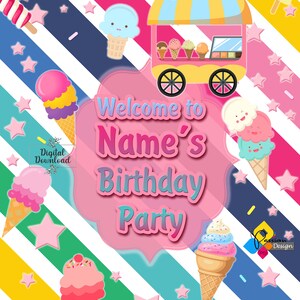 Printable ICE CREAM Welcome Board. Ice Cream Theme Birthday Party Decor ...