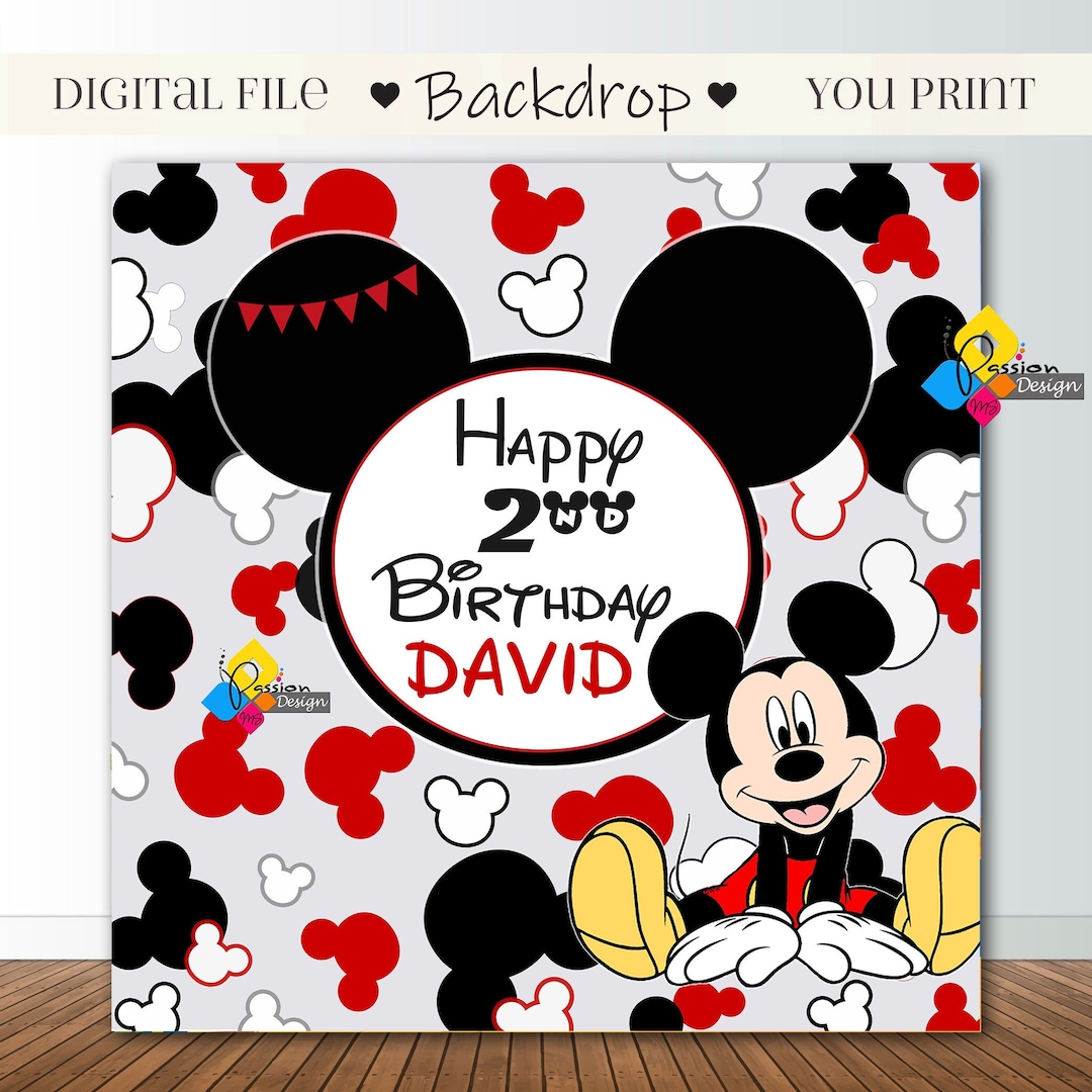 Printable MICKEY MOUSE Birthday Backdrop. CUSTOM Mickey Mouse Red and ...