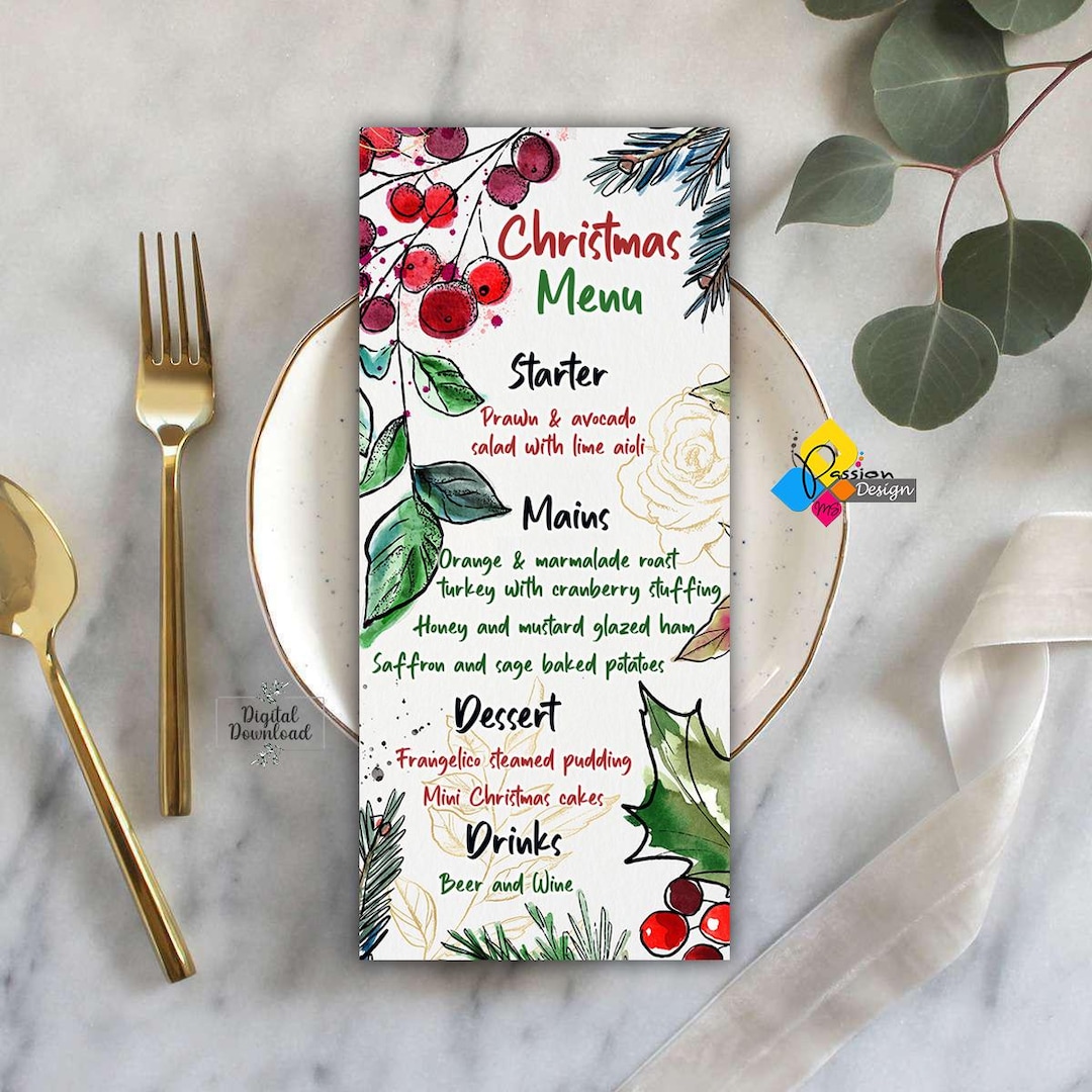 Printable CHRISTMAS Dinner Menu. Custom Christmas Menu Card. Digital ...