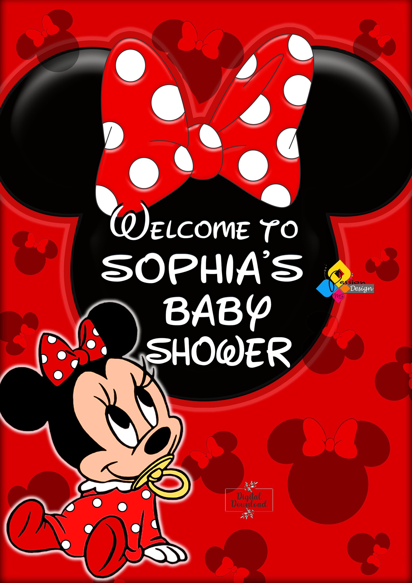Printable Red MINNIE MOUSE Baby Shower Welcome Board. Custom Baby ...