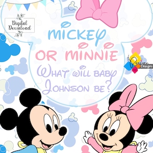 Printable MICKEY or MINNIE MOUSE Gender Reveal Welcome Board. Custom ...