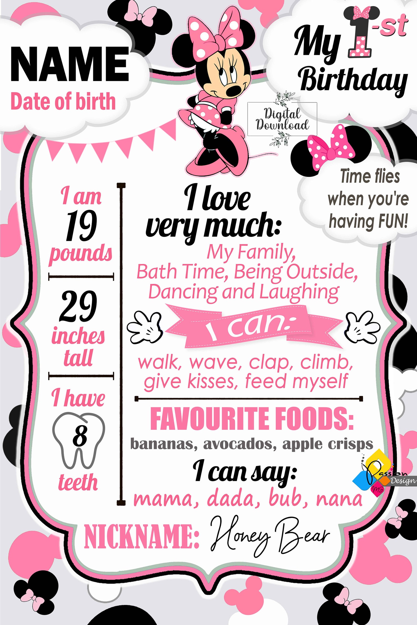 Printable MINNIE MOUSE Milestone Board. First Birthday Minnie - Etsy