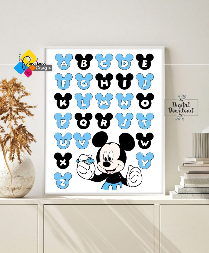MICKEY Mouse Alphabet Poster. PRINTABLE Wall Art. Mickey Mouse - Etsy