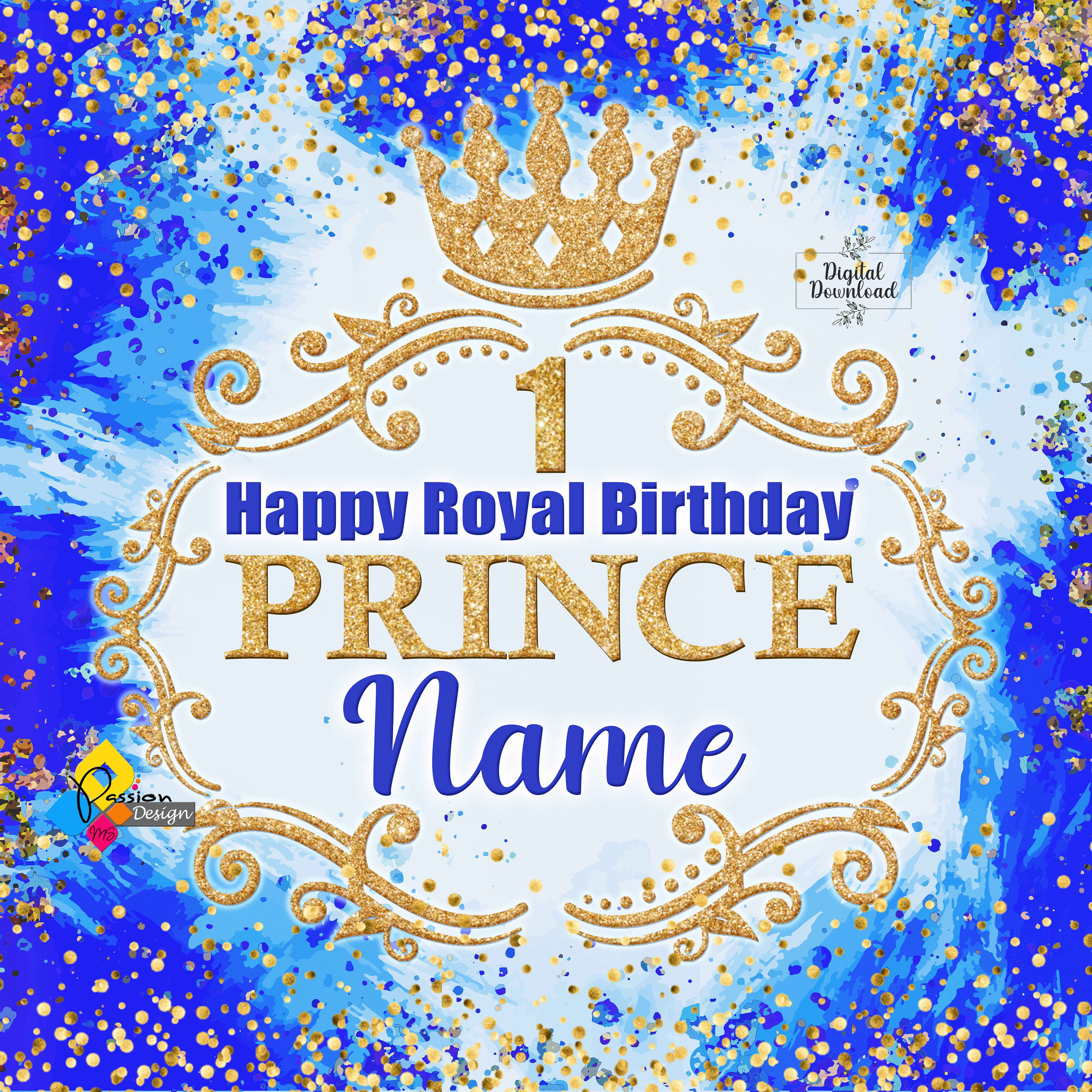 Printable PRINCE Royal Blue Gold Backdrop. Prince Birthday Party ...