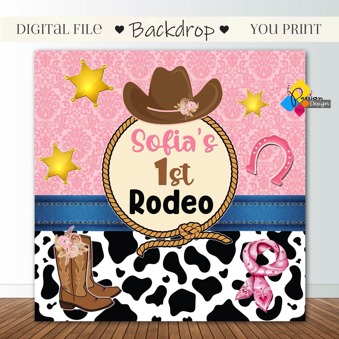 Printable COWGIRL Pink Gold Denim Backdrop. Cowgirl Birthday Party ...