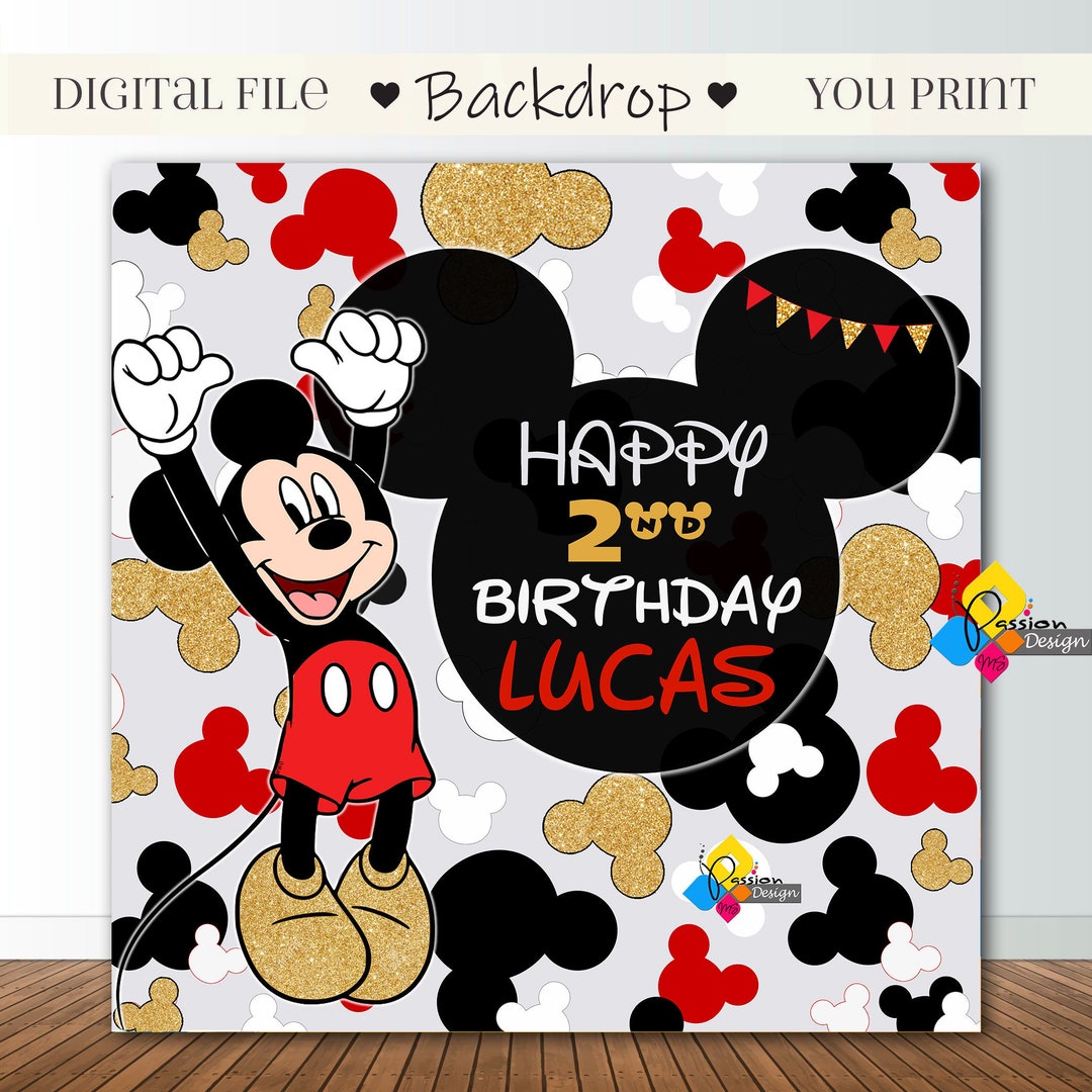 Printable MICKEY MOUSE Birthday Backdrop. CUSTOM Mickey Mouse Red Gold ...