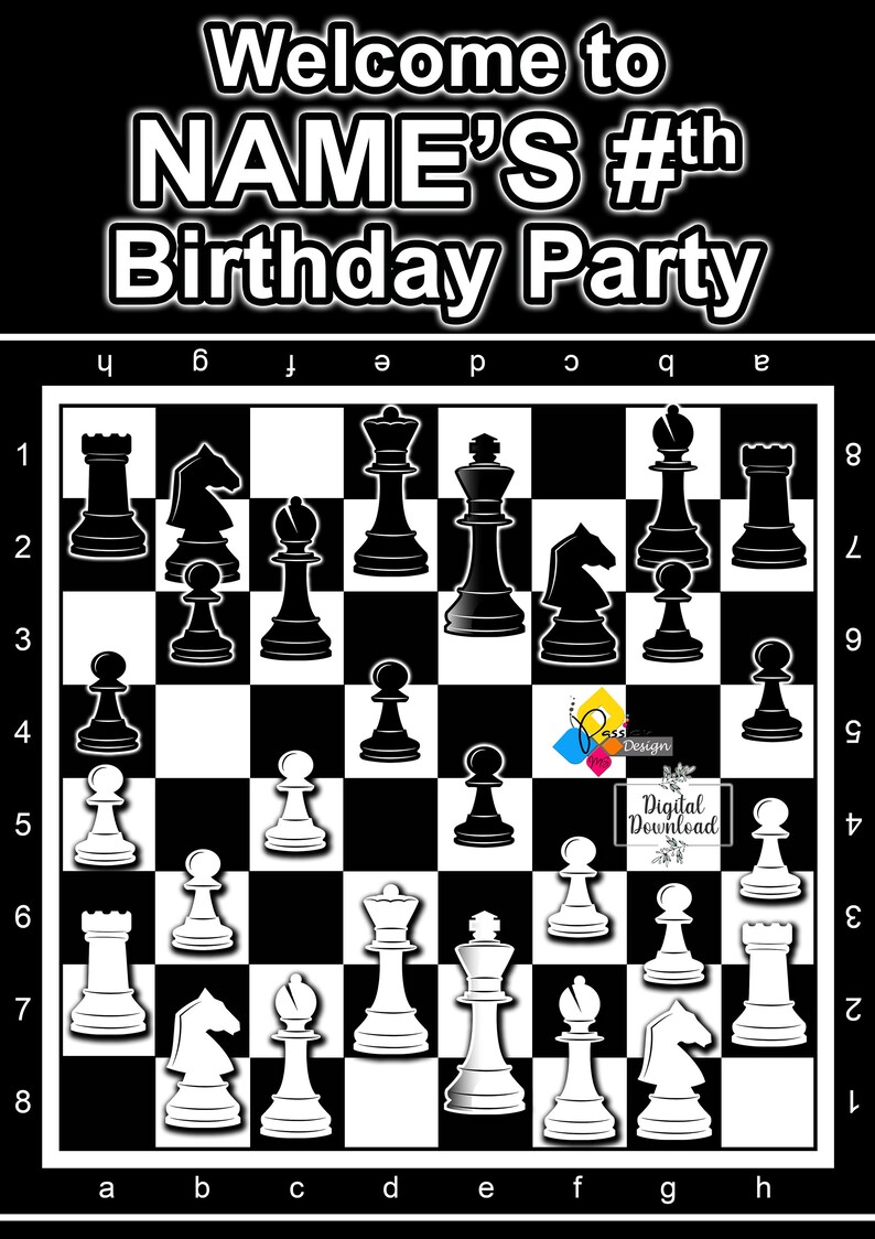 Printable Chess Checkmate Theme Black White Welcome Board. - Etsy