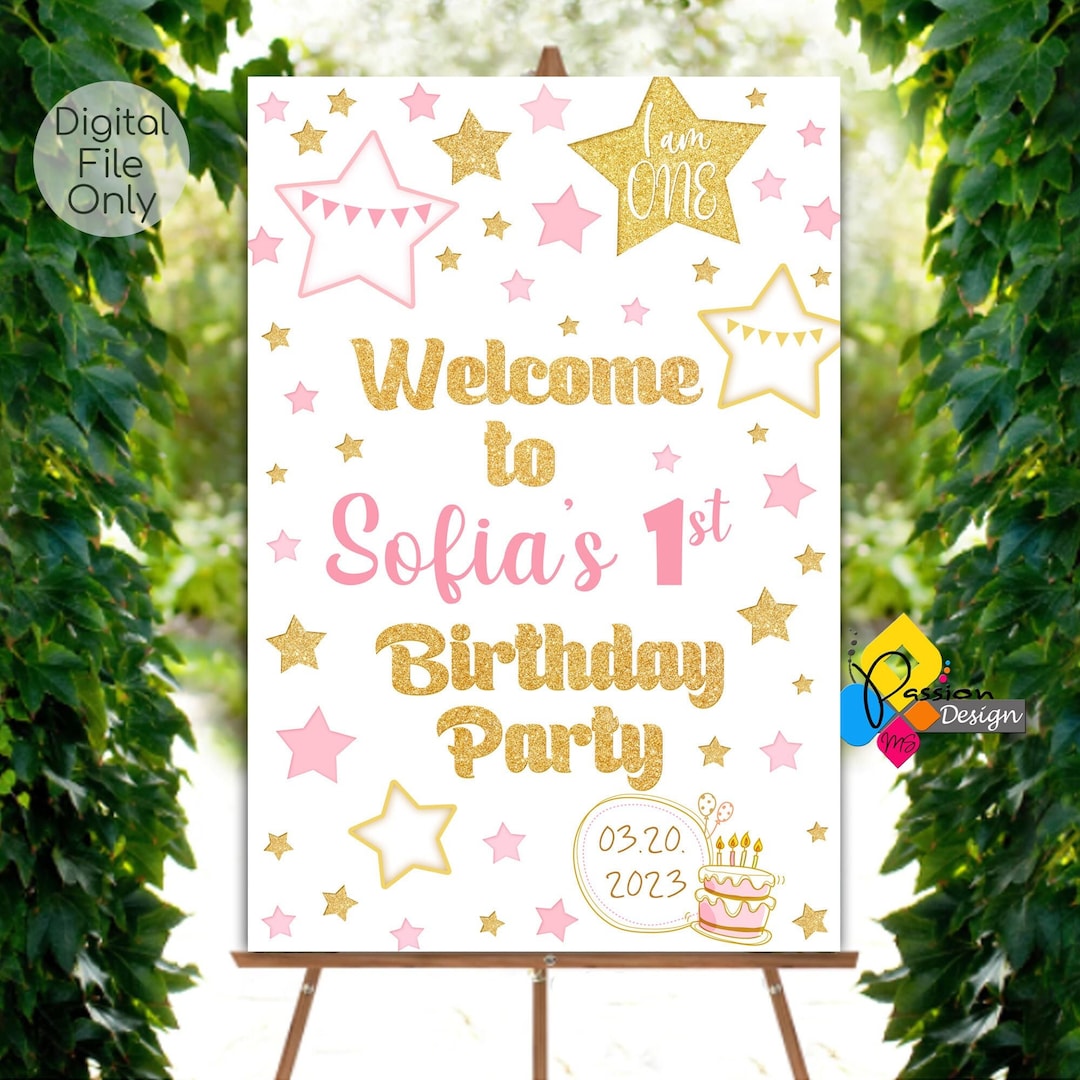Printable Little STAR Welcome Board. Digital Pink Gold Stars Welcome ...