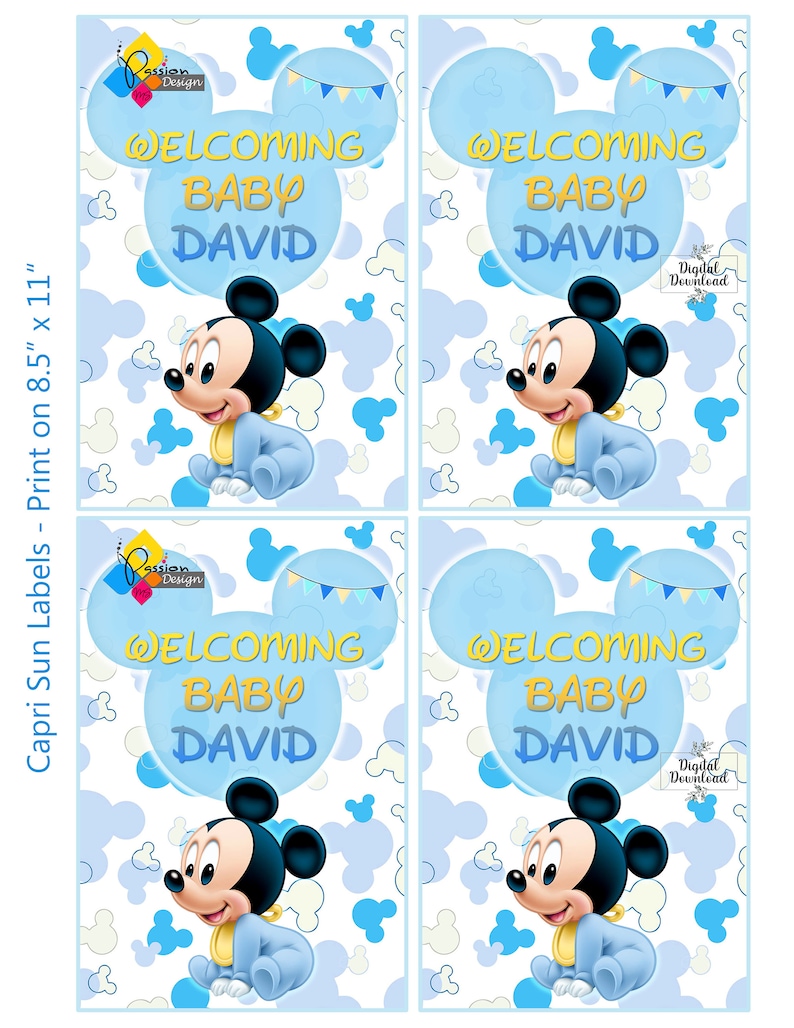 Printable MICKEY MOUSE Party Kit. Custom Baby Shower Labels: Favor Box ...