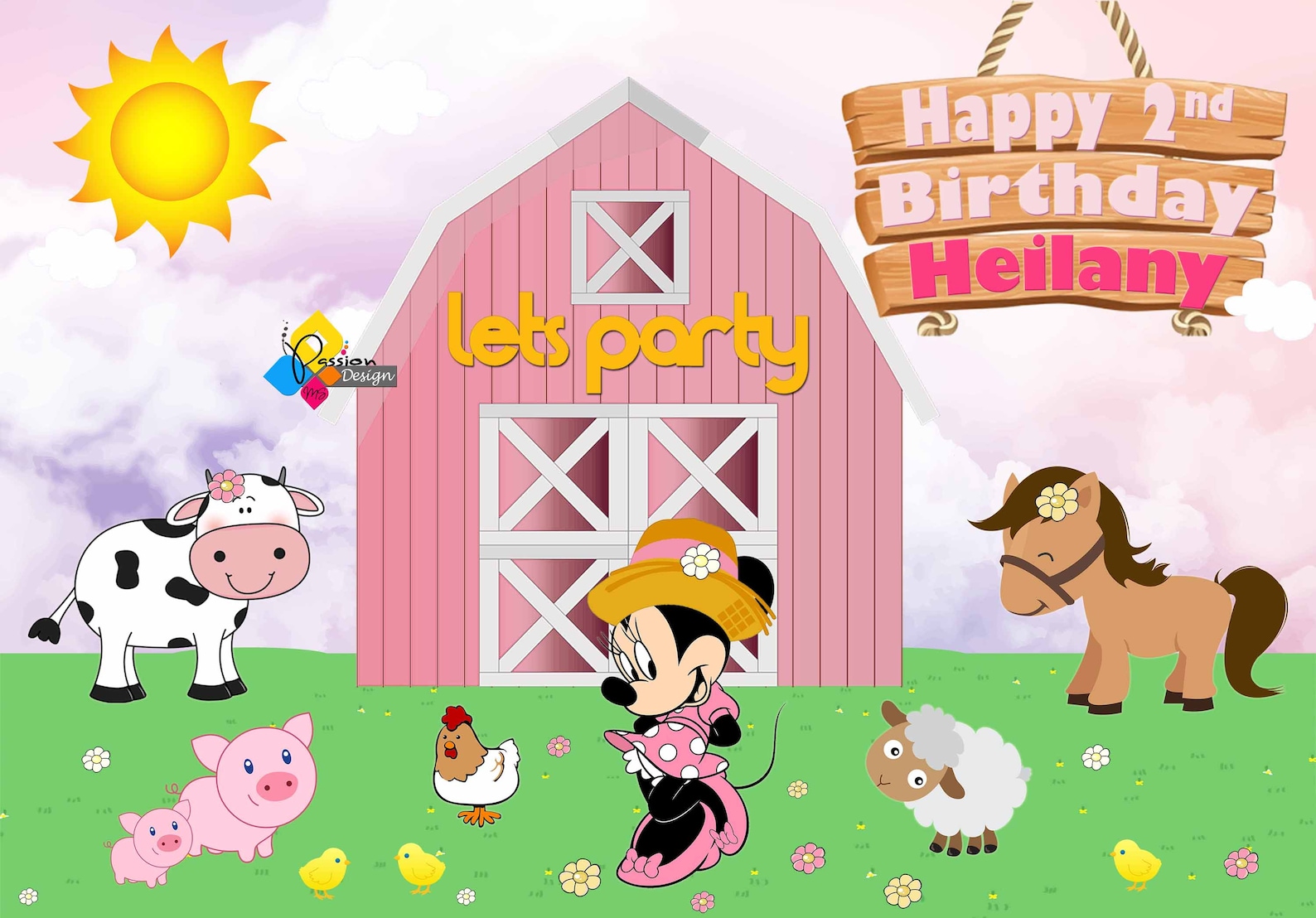 Printable MINNIE Mouse Farm PINK Birthday Backdrop. CUSTOM Minnie Mouse ...