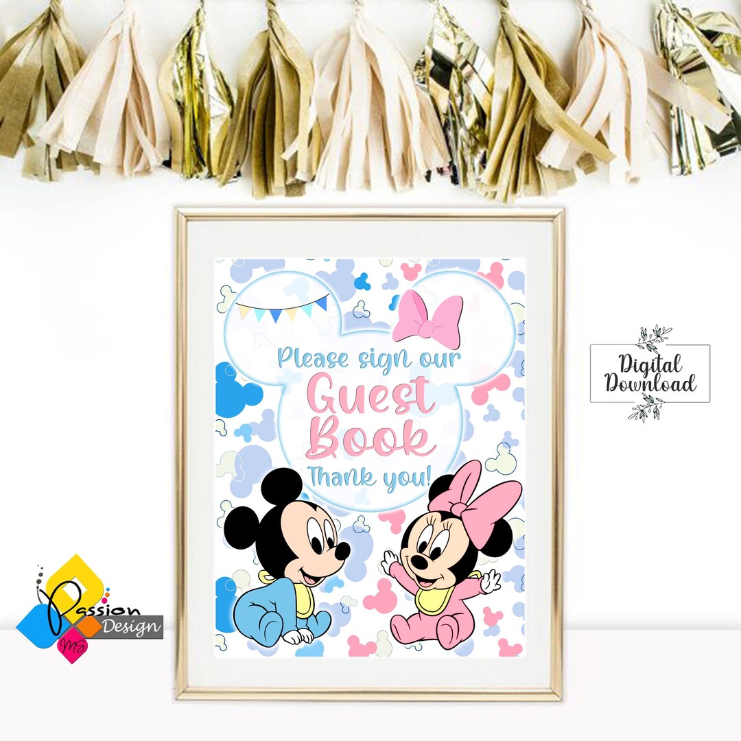 Printable Baby MICKEY and Minnie MOUSE Gender Reveal Sign. Please Sign ...