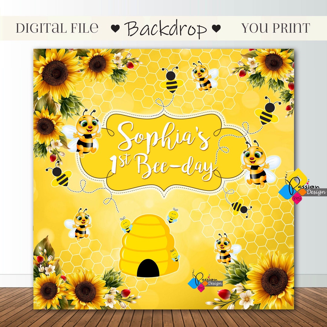 Printable BEES Backdrop. Digital HONEY BEES Background. Cute Bees ...