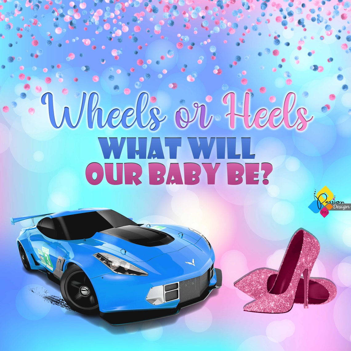 Printable Wheels or Heels GENDER REVEAL Backdrop. Boy or Girl - Etsy