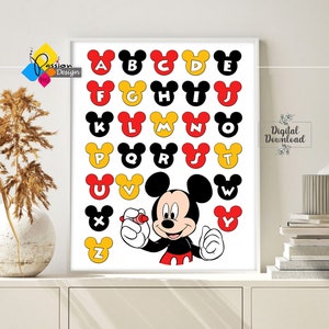 MICKEY Mouse Alphabet Poster. PRINTABLE Wall Art. Mickey Mouse Red ...