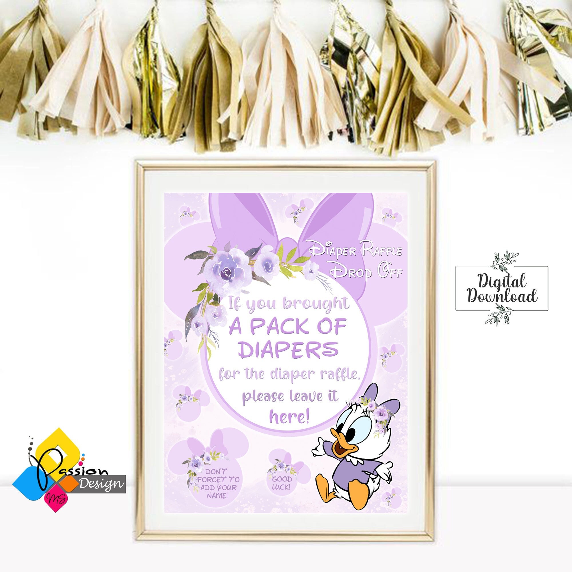 Printable Baby DAISY DUCK Diaper Raffle Sign and Gift Cards. Daisy Duck ...
