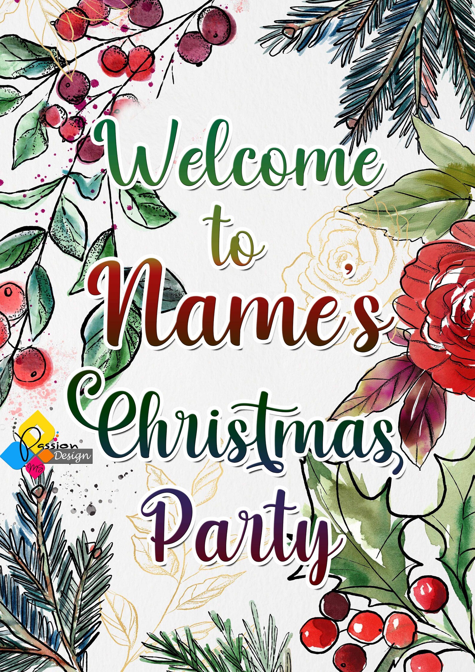 Printable CHRISTMAS Welcome Sign. Floral Christmas Party - Etsy