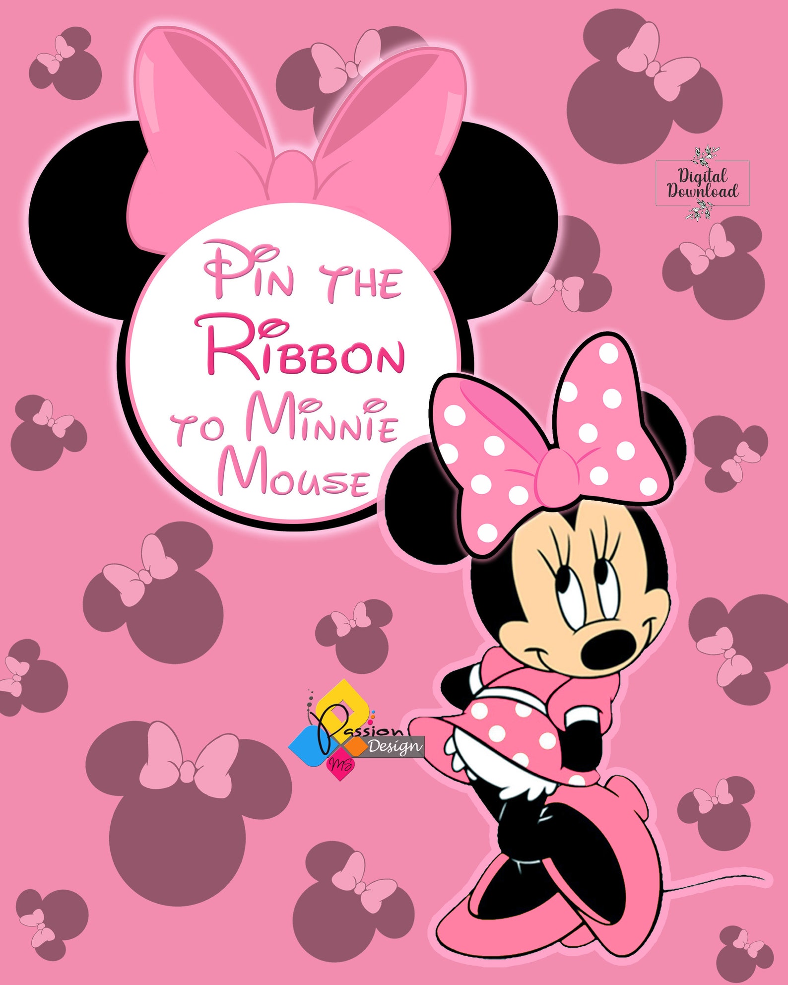 Printable Minnie Mouse Board Game. Pin the Ribbon to Minnie Mouse Party ...