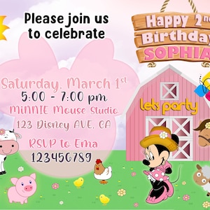 Printable MINNIE MOUSE Pink Farm Birthday Invitation. Custom Pink ...