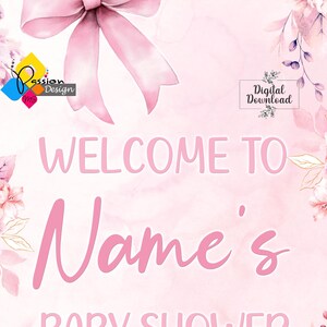 Printable Pink Bow Girl Baby Shower Welcome Board. Pink Baby Shower Bow ...