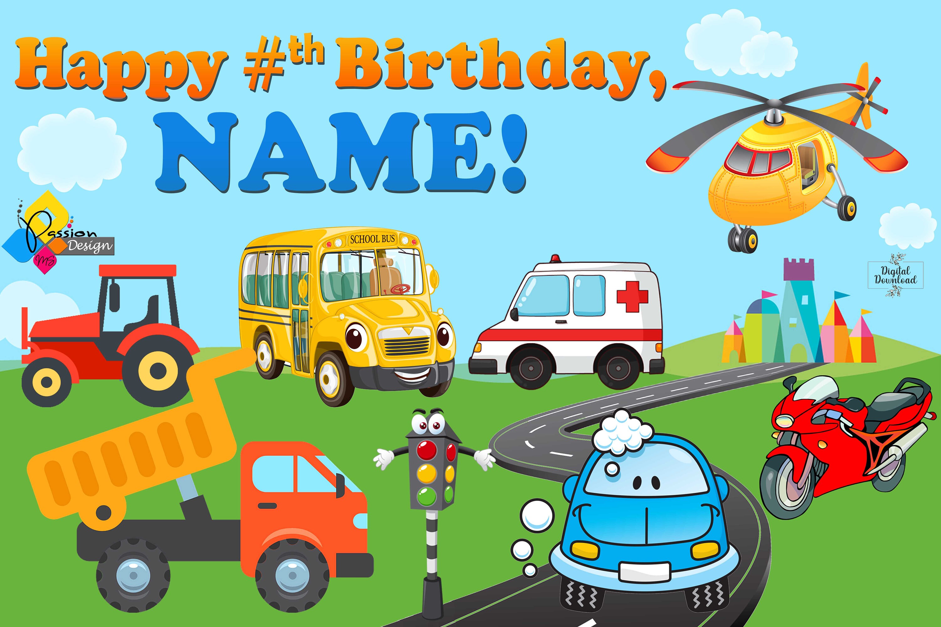 Printable TRANSPORTATION Backdrop. Boy Birthday Vehicle Party | Etsy