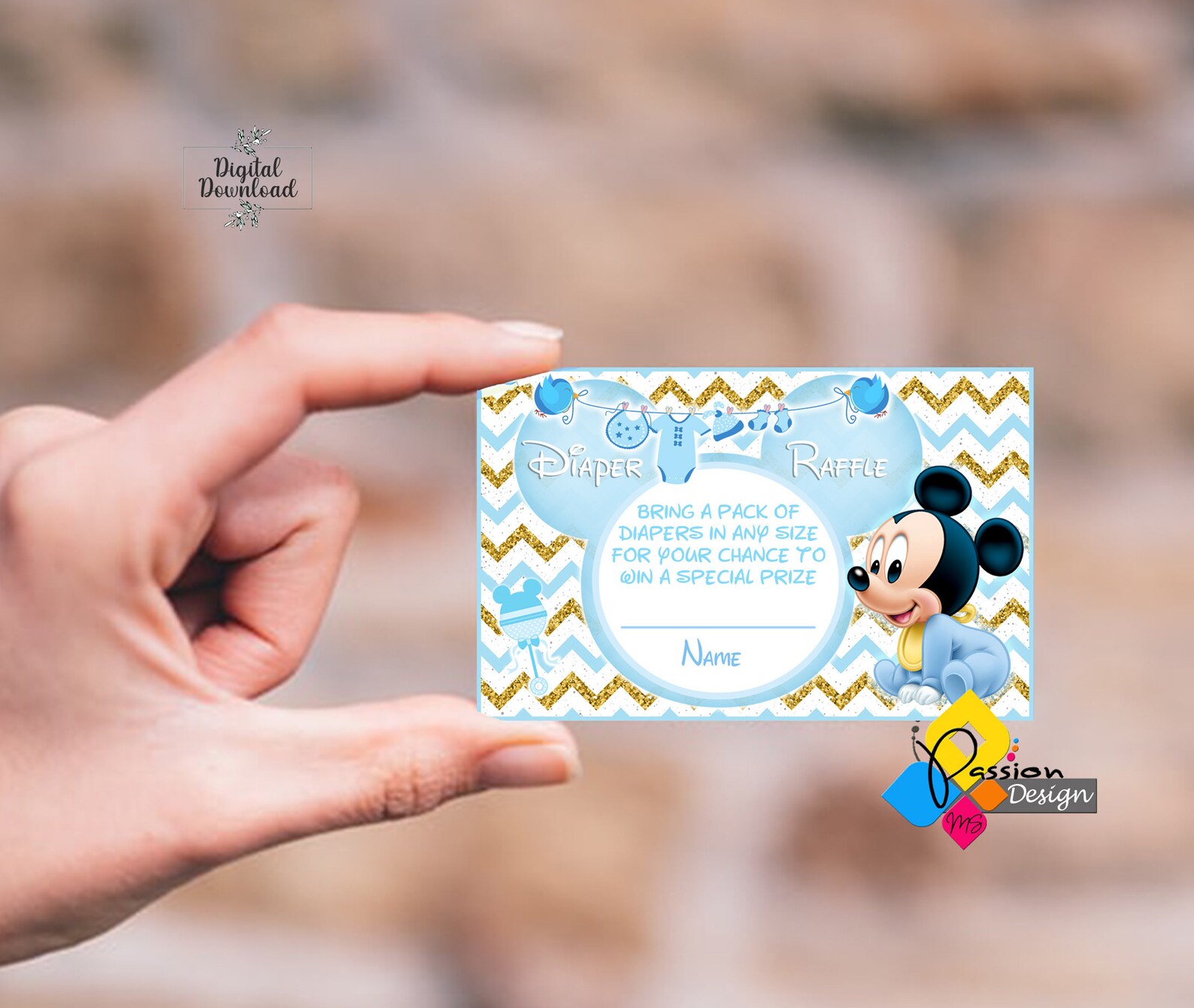Printable Baby MICKEY MOUSE Diaper Raffle Kit. Baby Shower Diaper ...