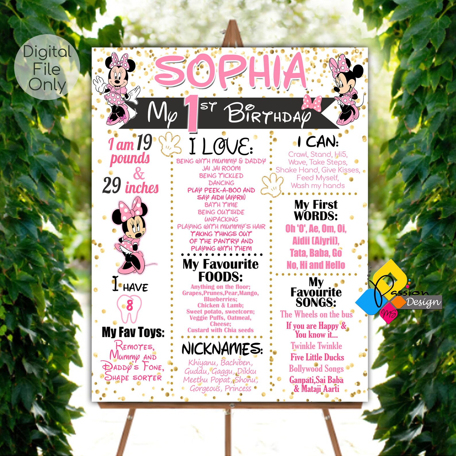 Printable MINNIE MOUSE Milestone Board. Pink GOLD White Minnie - Etsy