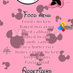 Printable Minnie Mouse PINK Dinner Menu. Pink Minnie Mouse Birthday ...