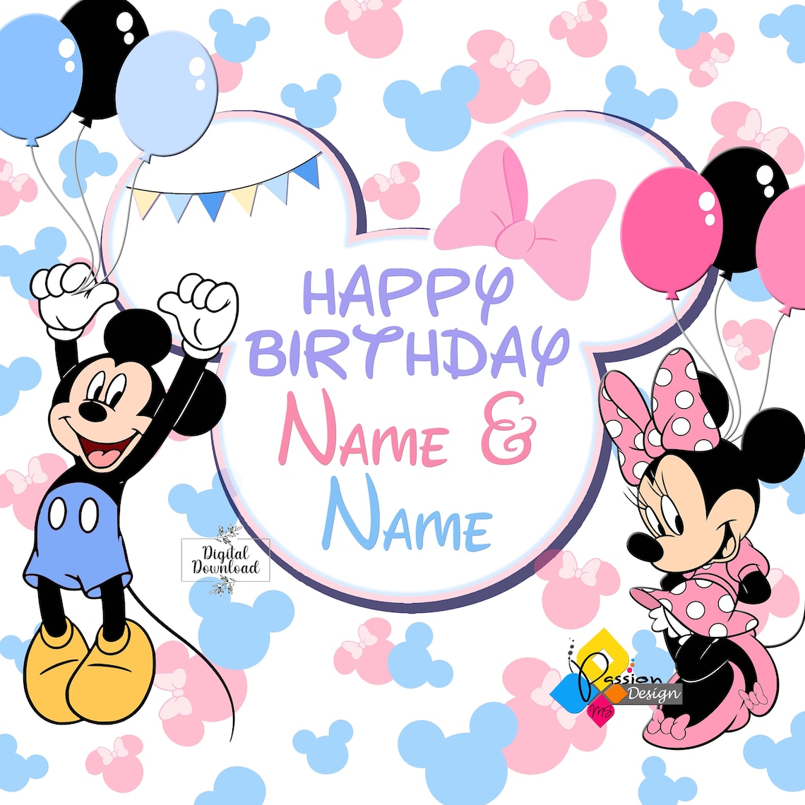 Printable MICKEY and MINNIE Mouse Birthday Backdrop. CUSTOM - Etsy