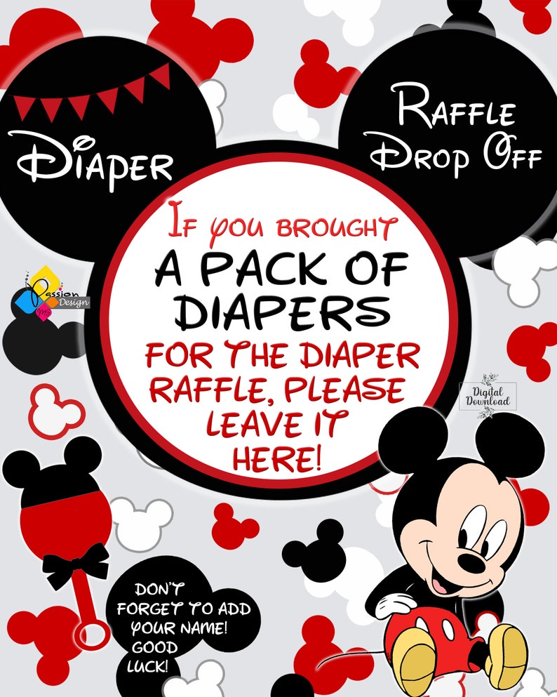 Printable Baby MICKEY MOUSE Diaper Raffle Kit. Baby Shower Diaper ...