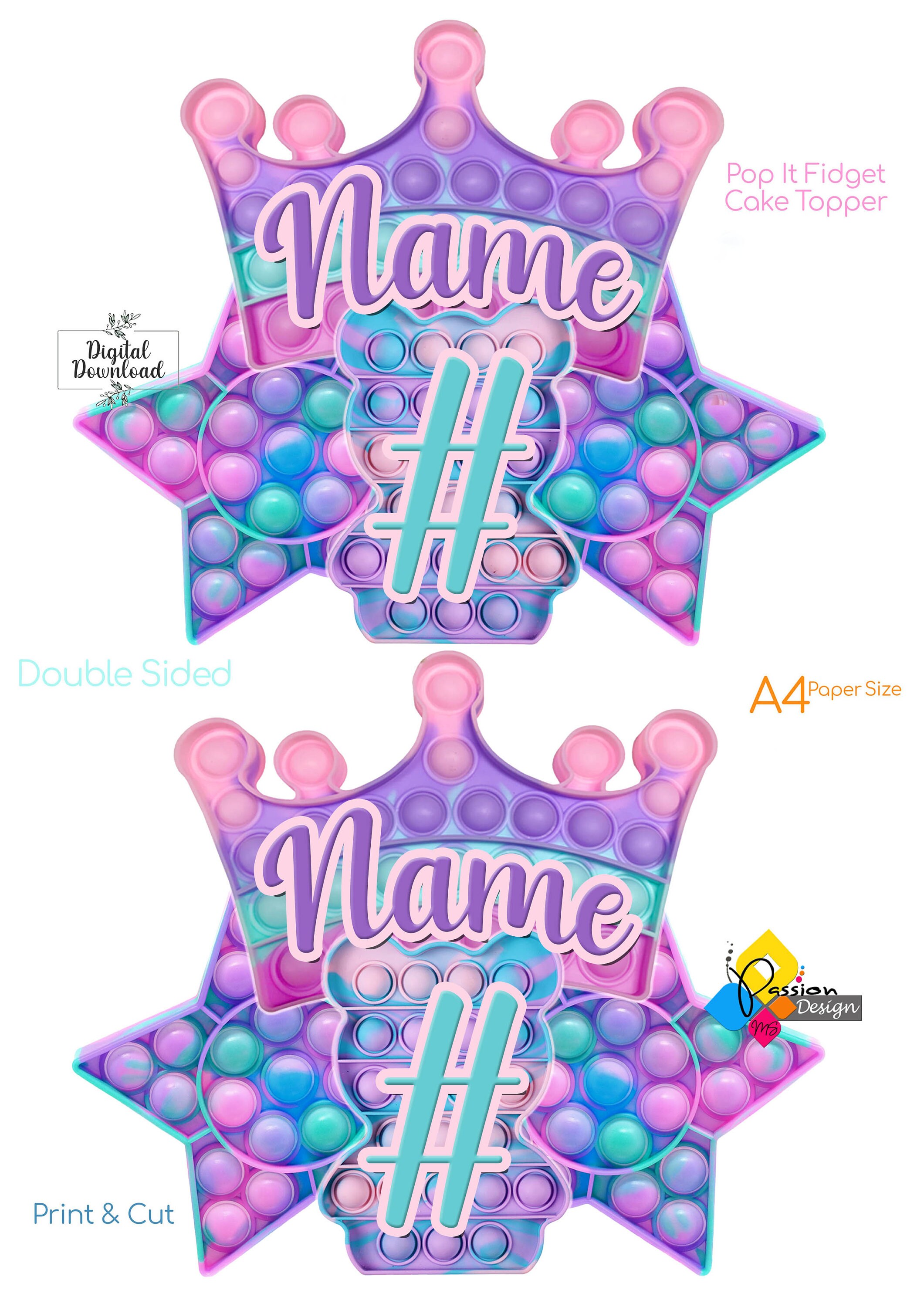 Party Décor DIY Pop It Cake Topper Pop It Fidget Centerpiece Printable ...