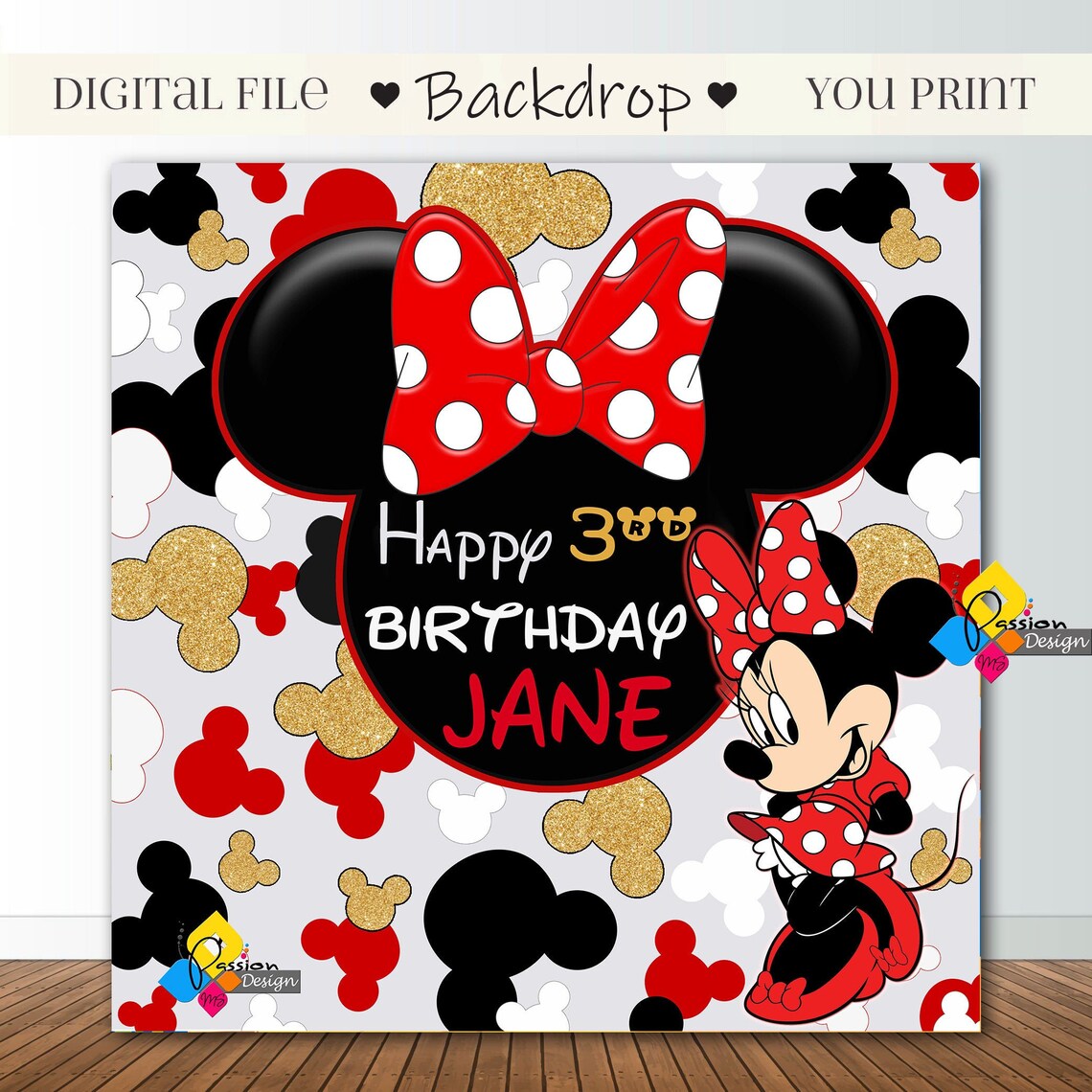 Printable MINNIE MOUSE Birthday Backdrop. CUSTOM Minnie Mouse | Etsy