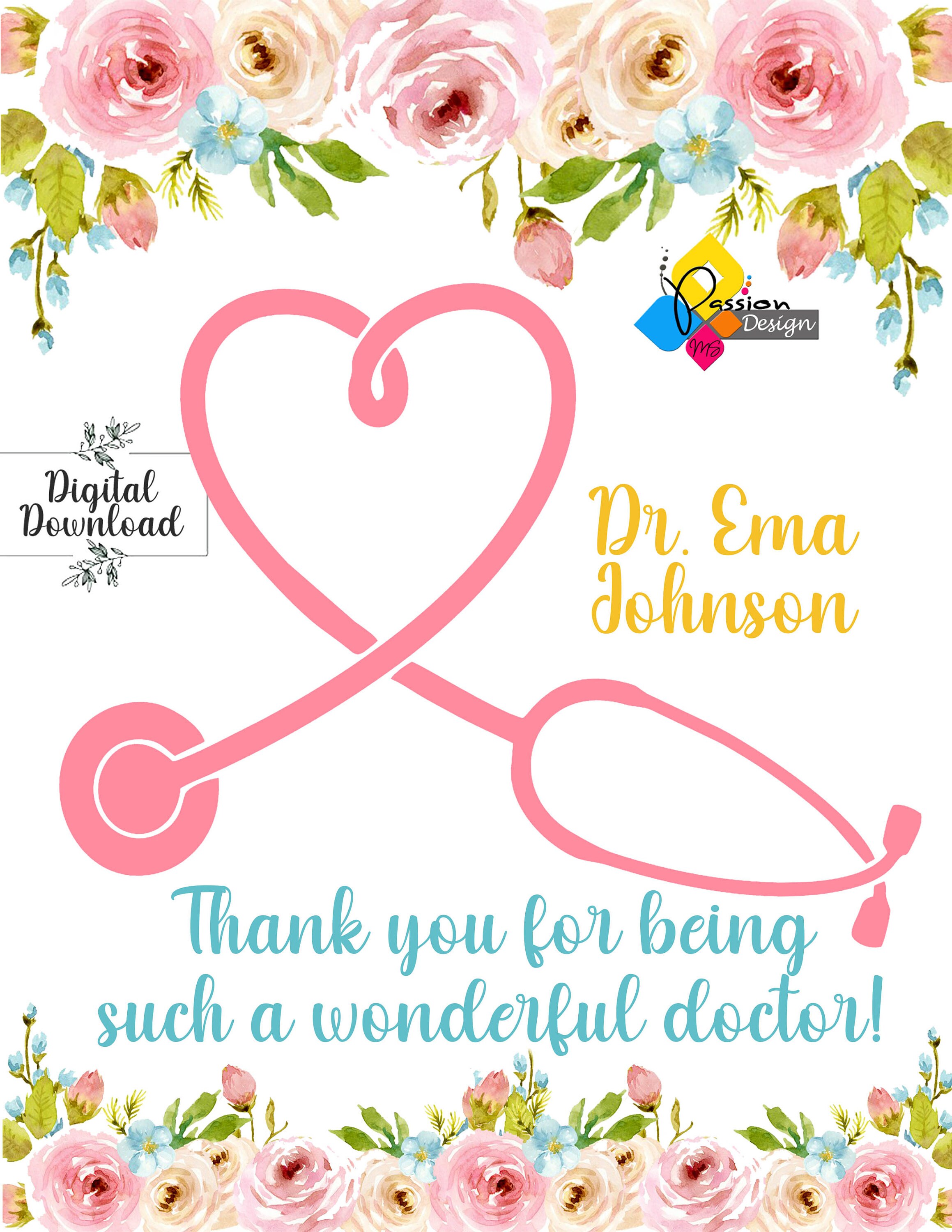 Printable Doctor Name Floral Art Poster. Custom Medical - Etsy