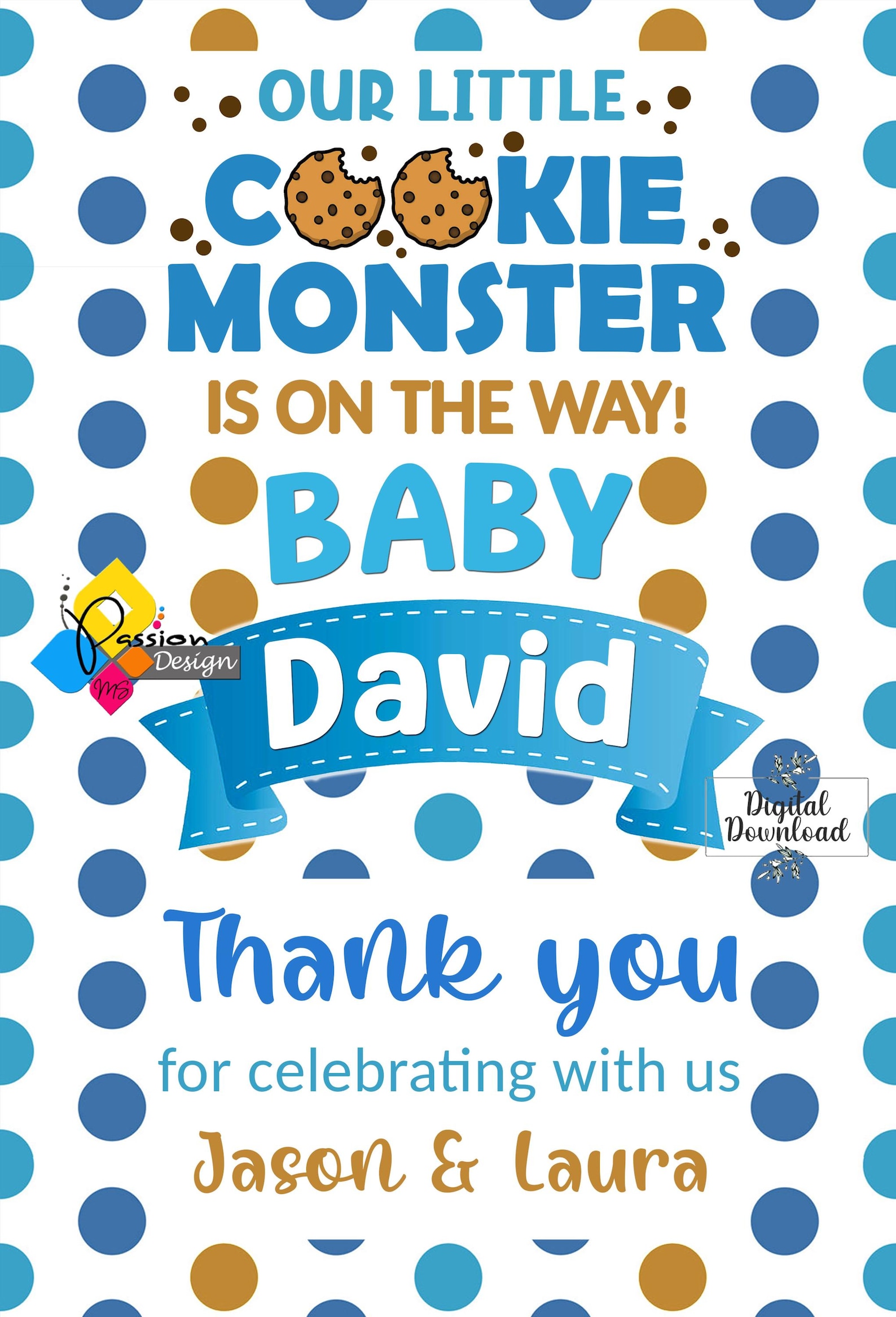 Printable Cookie Baby Shower Thank You Card. Personalized Cookie Baby ...