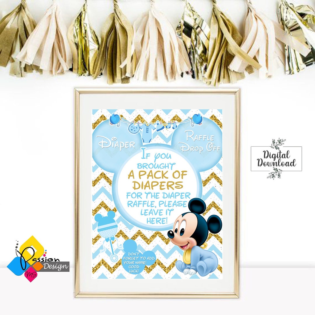 Printable Baby MICKEY MOUSE Diaper Raffle Kit. Baby Shower Diaper ...