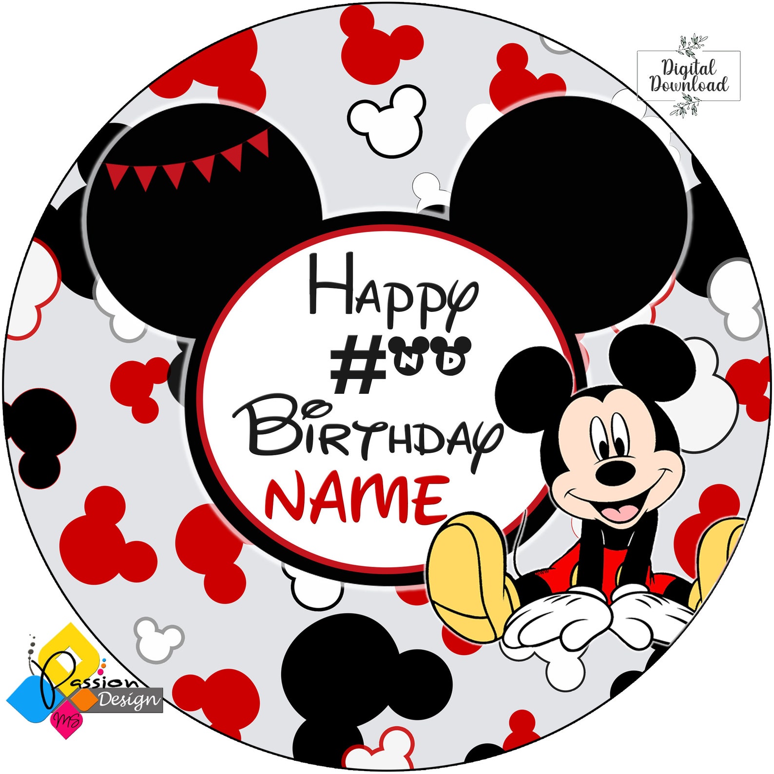 Printable MICKEY MOUSE Charger Plate Insert. Personalized Mickey Mouse ...