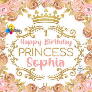Printable PRINCESS Pink Gold Flowers Backdrop. Princess Birthday Party ...