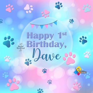 Printable PAWS PARTY Backdrop. PAWS Pink Blue Boy Girl Party Decoration ...