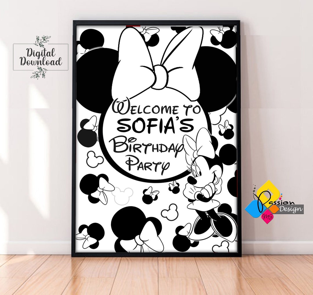 Printable MINNIE MOUSE Birthday Welcome Board Monochrome. Custom Minnie ...