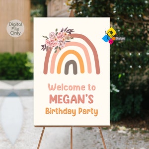 Printable BOHO RAINBOW Welcome Board. Boho Birthday Party Decor. Custom ...