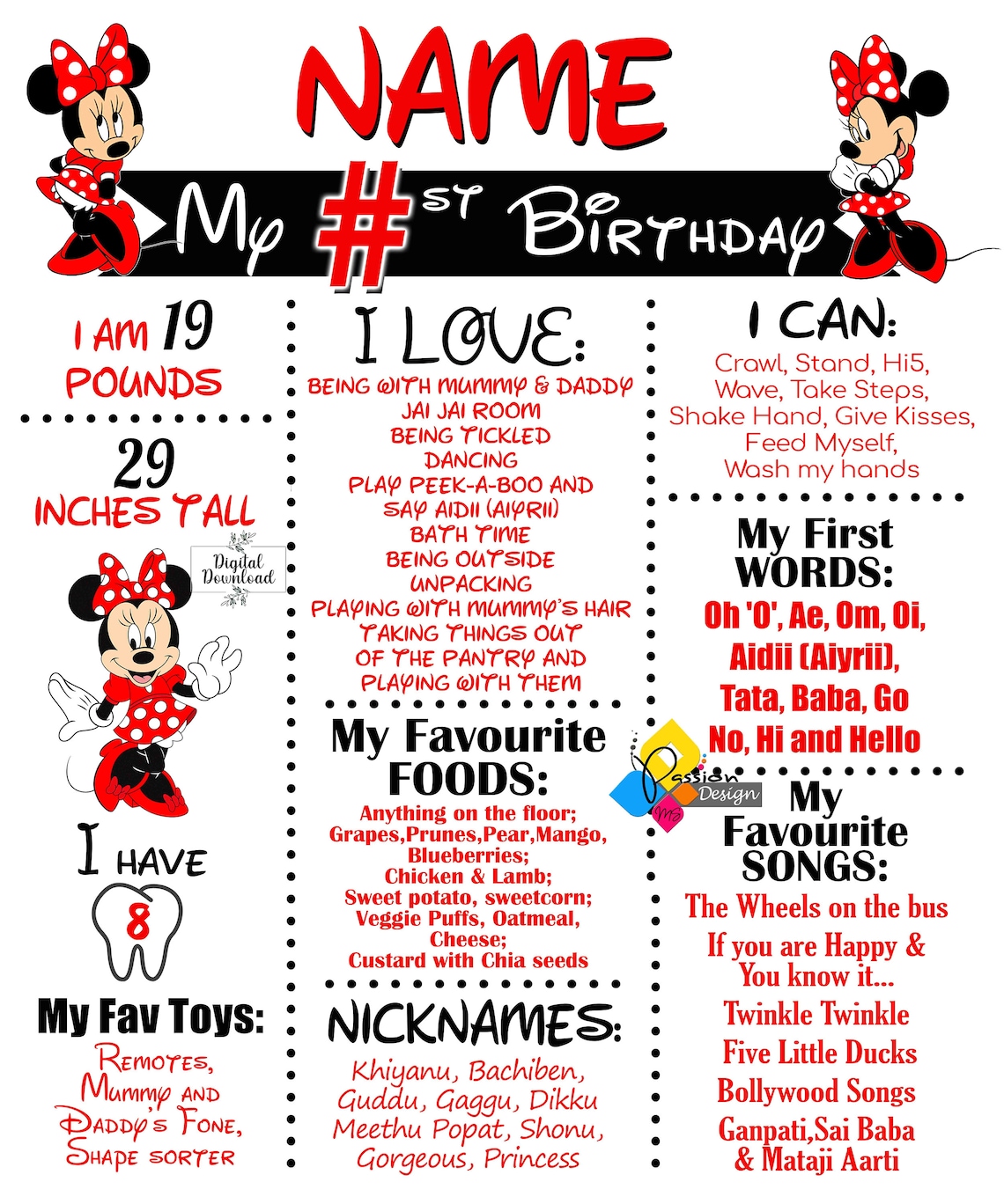 Printable MINNIE MOUSE Milestone Board. First Birthday Minnie - Etsy