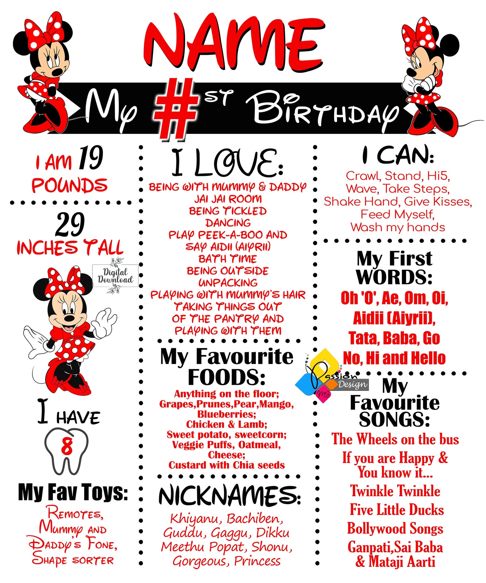 Printable MINNIE MOUSE Milestone Board. First Birthday Minnie - Etsy